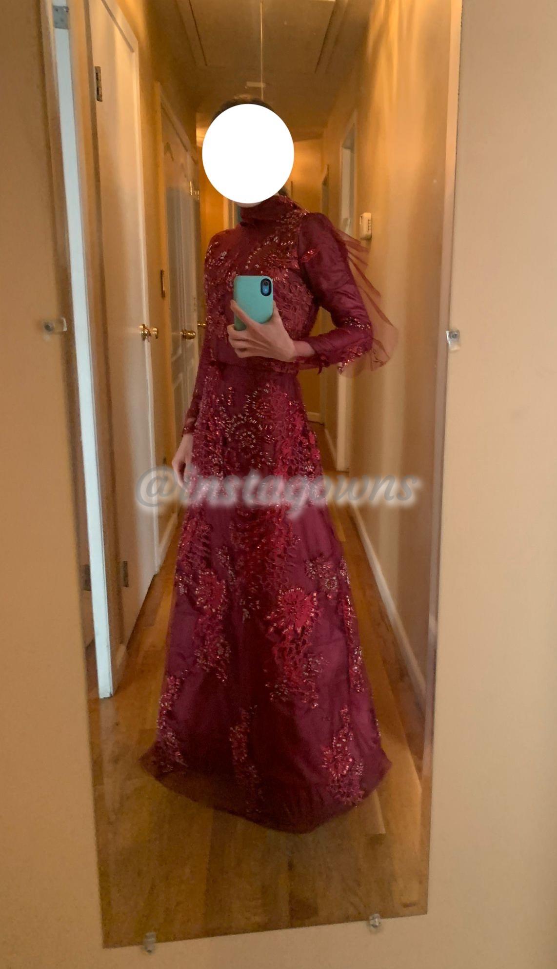 Custom-made beading and appliqué burgundy/cranberry Gown for sale ...