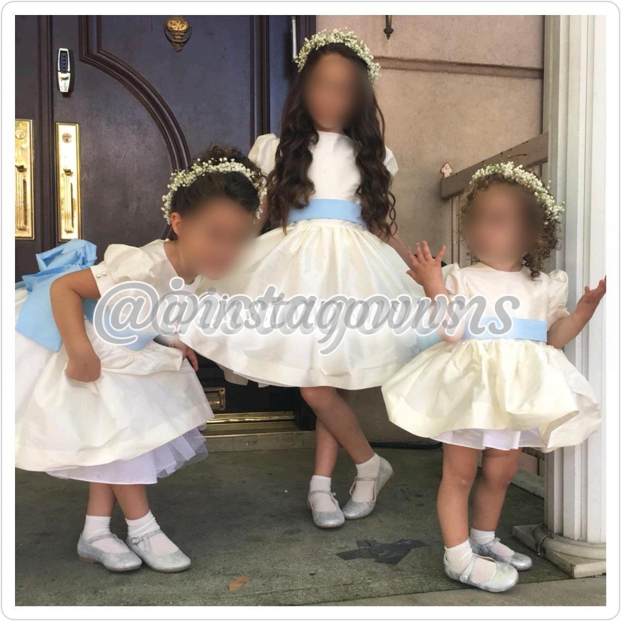 Susan Lively Little Girls Bridesmaid Short Ivory White with Light Blue ...