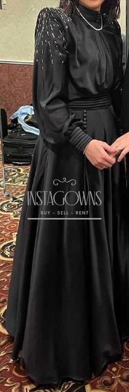 Magnificent Custom Made Black Satin Gown For Rent – Instagowns