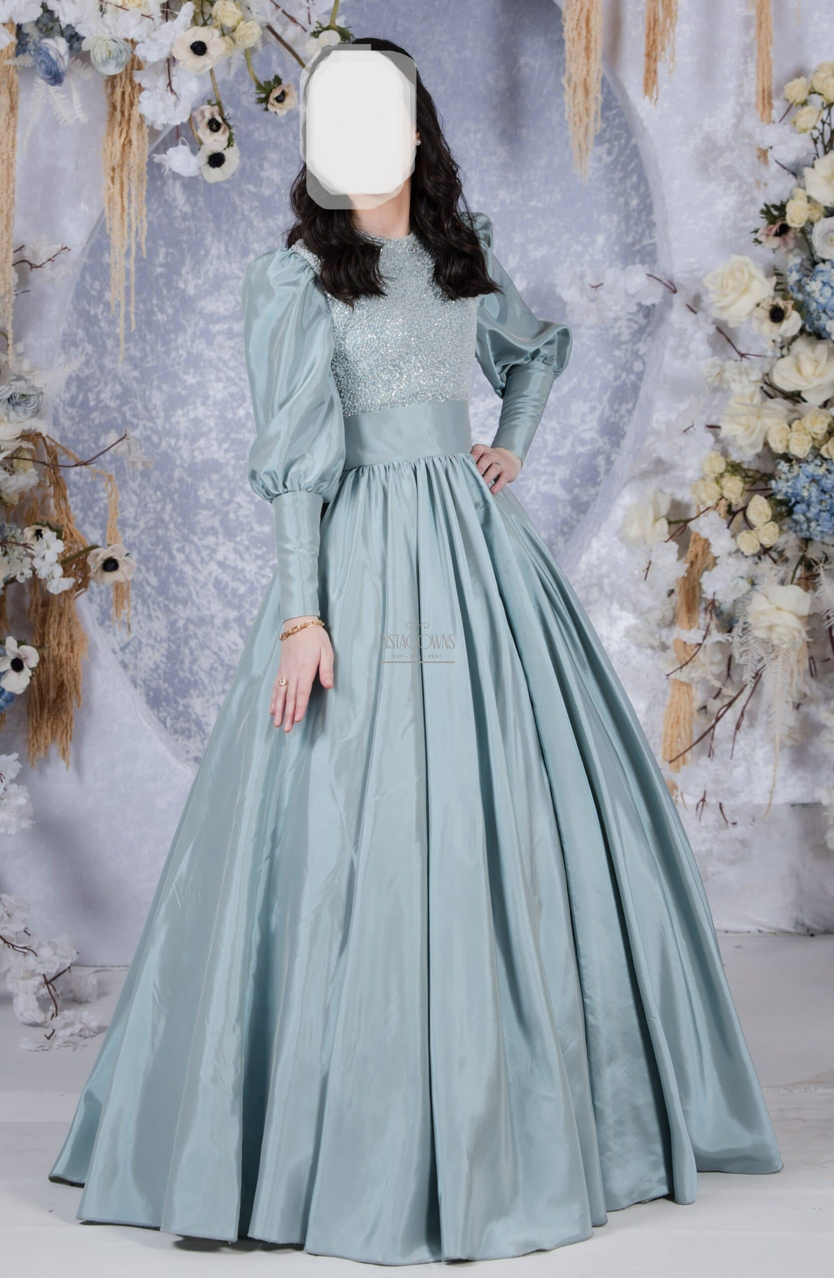 Stunning custom light blue gown for rent or sale – Instagowns